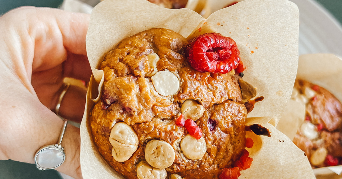 High Protein White Chocolate Chip & Raspberry Muffins – Fertile Gut